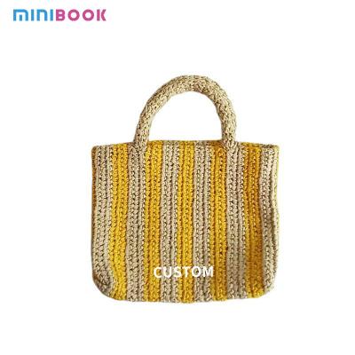 Cina 2024 Logo personalizzato Corde di carta quadrata Raffia Straw Tote Shoulder Handbag Polyester Bag in vendita