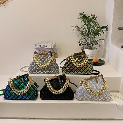 Cina La vita quotidiana delle donne luccicante Sequin Click Evening Clutch Borsa con catena di logo personalizzato in vendita