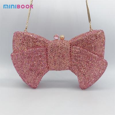 China Minibook Bowknot Kristal avondtassen Mode Handtas Strass Boog PU Metalen Handtas Te koop