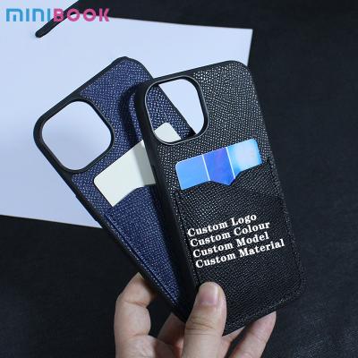 Cina Minibook Custom Designer pelle vera con slot per carte e porta iPhone 13 14 in vendita