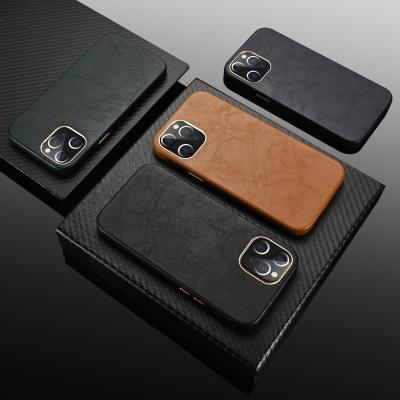 Sheep Grain Genuine Leather Phone Cover for iPhone 14 Pro Max 2022 Design Full