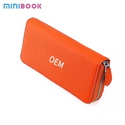 Cina Disponibile in pelle reale di lusso RFID Bloccante Logo portatile Zipper Portafogli lungo per uomo in vendita