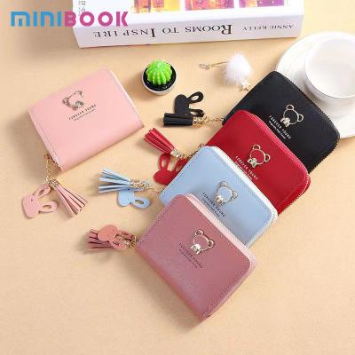 Cina Portafogli in cuoio in PU femminile per donne piccole Due volte Hasp Mini Cute Clutch Decoration Nessuna in vendita