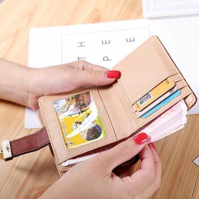 Custom Decoration PU Leather Women Short Wallet with Zipper Closure and Card