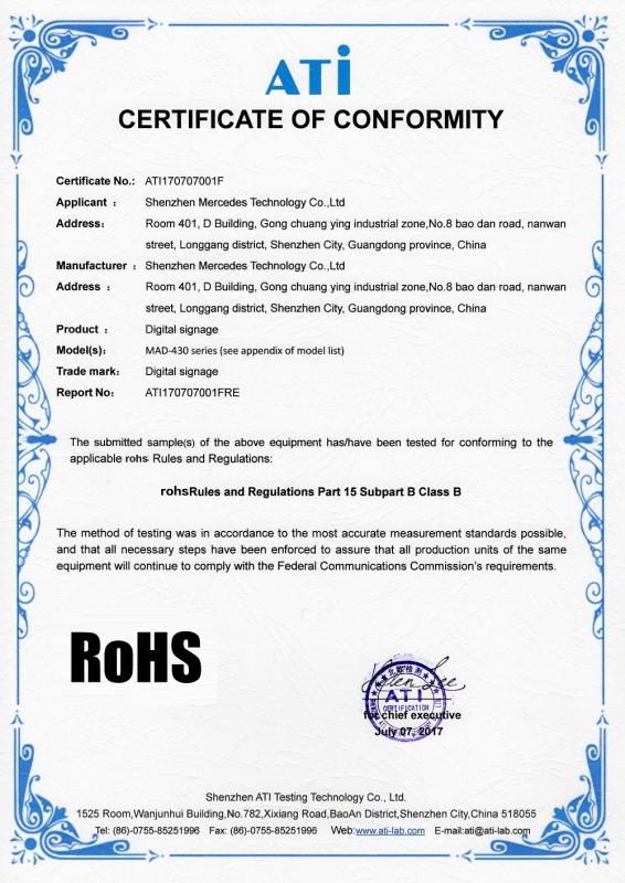 RoHs certificate - Shenzhen MercedesTechnology Co., Ltd.