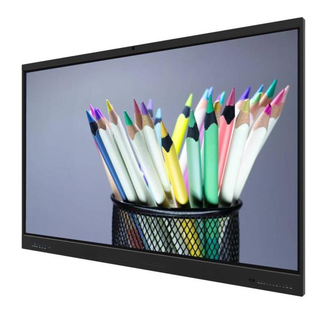 Interactive flat panel display showing user interface and touch capabilities