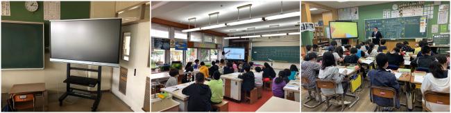 Interactive flat panel in use in classroom and meeting room settings