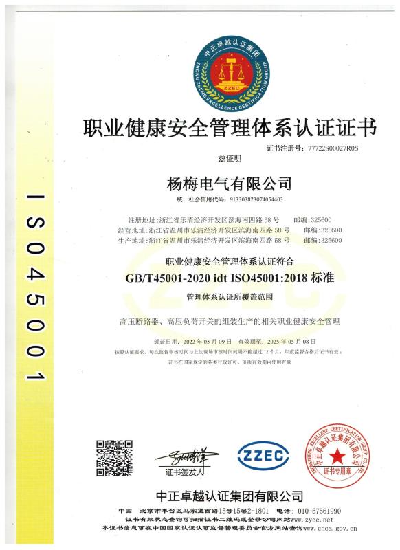 Occupational Health Certification - Eberry Electric Co., Ltd.