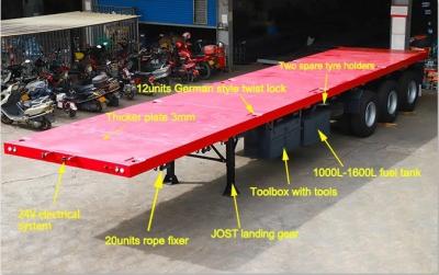 Κίνα Προσαρμοσμένο 3/4 Άξονες 40FT κοντέινερ Flatbed Semi Trailers με εγγύηση και παράδοση προς πώληση