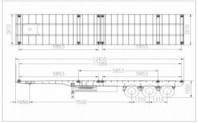 Κίνα Τροχαίο ρυμουλκούμενο 20ft 40ft επίπεδο κρεβάτι κοντέινερ ημιριμουλκούμενο με σύστημα πέδησης διπλής γραμμής προς πώληση