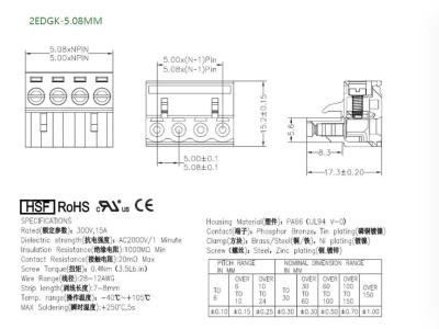 China 2EDGR-5.08MM 2p-12Pin Terminal Block Connector  2EDGV 2EDGVC 2EDGRC 2EDGR-5.08 Match to 2EDGK-5.08 for sale