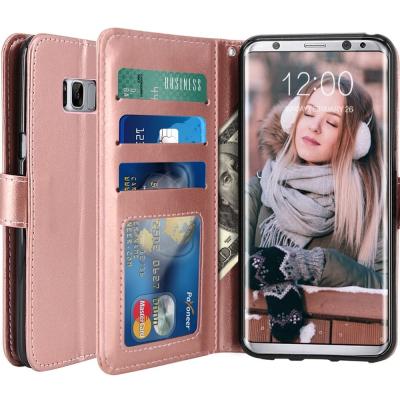 China O cartão de instrução da carteira da caixa do couro do plutônio do ouro de Rosa entalha protetor para o Samsung Galaxy S8 mais à venda