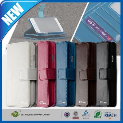 China Iphone 6 caixas positivas do couro do telemóvel da carteira da bolsa da aleta com suporte da identificação à venda