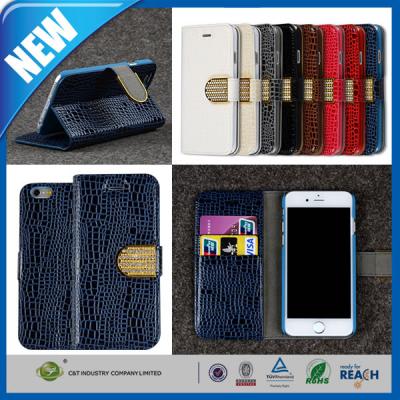 China Titular do cartão Iphone 6 casos de couro do telemóvel, aleta magnética do plutônio da carteira de Bling dos cristais de rocha à venda
