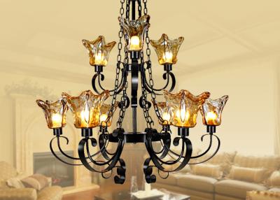 Cina Grande luce di vetro ambrata decorativa commerciale dei candelieri 9 dell'hotel con la catena regolabile in vendita