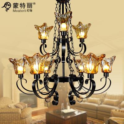 Cina Illuminazione ambrata d'annata nera opaca del pendente del candeliere dell'oggetto d'antiquariato del banco trafilatore, base della luce E27 in vendita