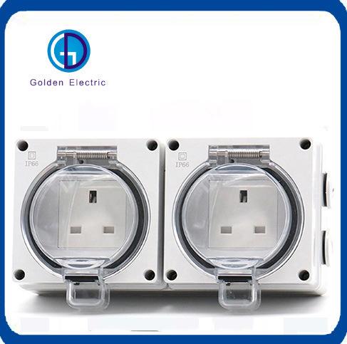 IP66 Waterproof 2 Gang Socket UK Switch Socket with Waterproof Cover