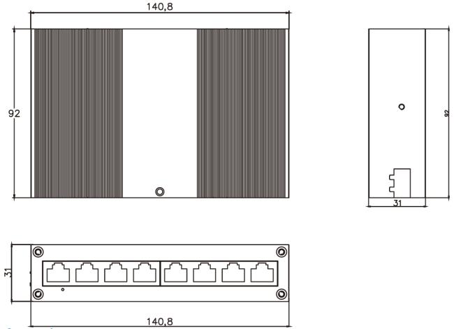 Mechanical dimension drawing of Industrial Ethernet Switch