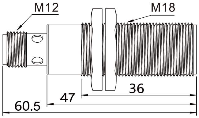 Dimensional drawing of 5 Pin M12 Connector Industrial Ultrasonic Sensor