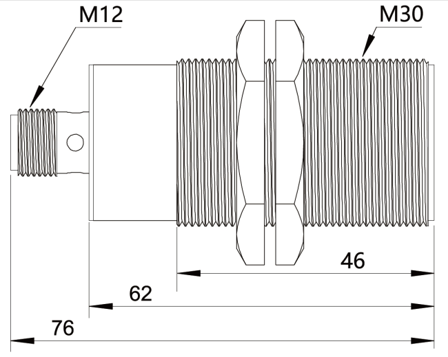 Dimensional drawing of M12 Connector NPN Ultrasonic Sensor