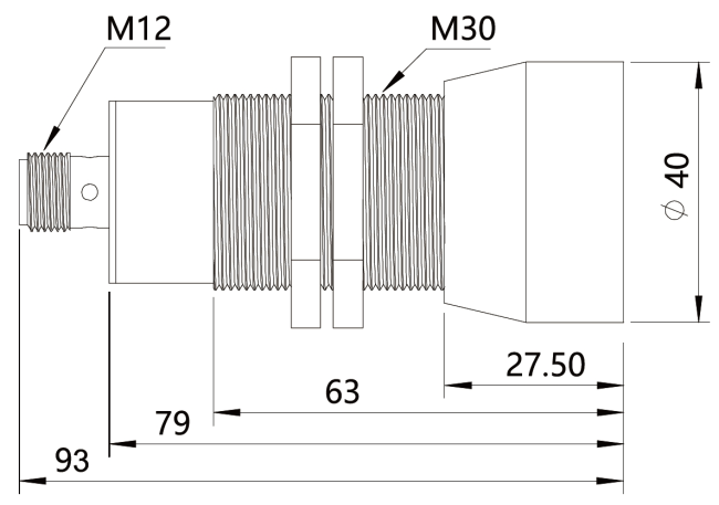 M12 Industrial Ultrasonic Sensor dimensional drawing