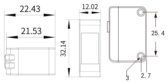 TOF Sensor dimensional drawing showing placement instructions