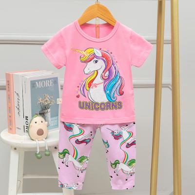 China Pele macia Unicorn Pajamas bonito amigável da luva curto colorida dos ternos do sono das crianças à venda