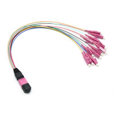 12 Fibers MPO Fanout Cable OM4 50/125 10G Hytrel Jacket ROHS Compliant