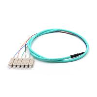 Quality SC UPC 6 Cores PVC Bundle Fan Out Fiber Optic Cable Pigtail Multimode OM3 Aqua Jacket for sale