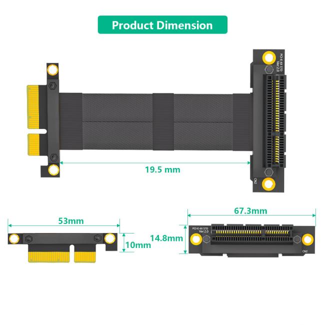 90° Reverse PCIE Slot Adapter - Side View