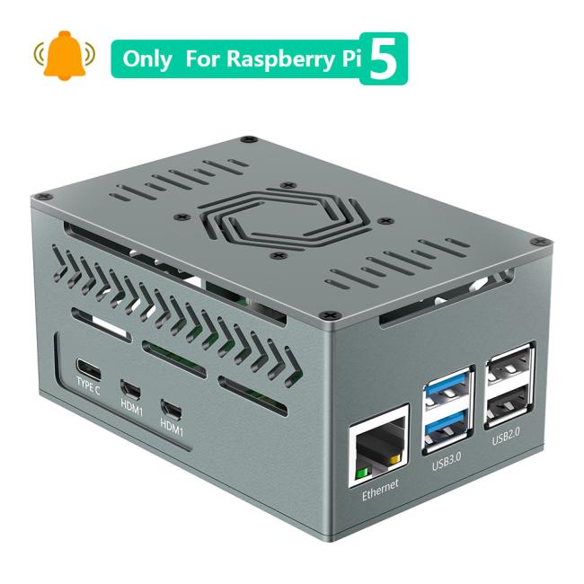 Raspberry Pi 5 aluminum case front view