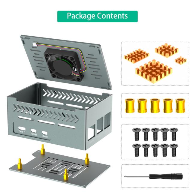 Raspberry Pi 5 case complete package contents