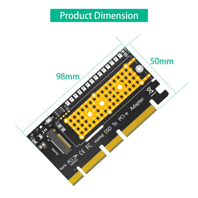 M.2 NVMe to PCIe adapter with LED illumination