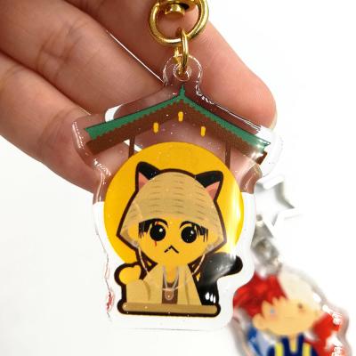Cina Custom Print Manufacturer Charm Single Epoxy Cute Anime Acrylic Key chain with Glitter in vendita