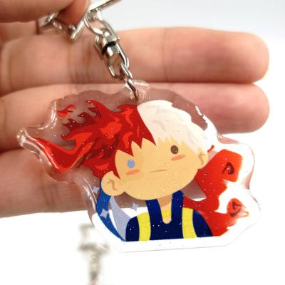 Cina Custom Double Side Printing Resin Epoxy Glitter Clear Anime Flower Boy Acrylic Charms Keychains in vendita
