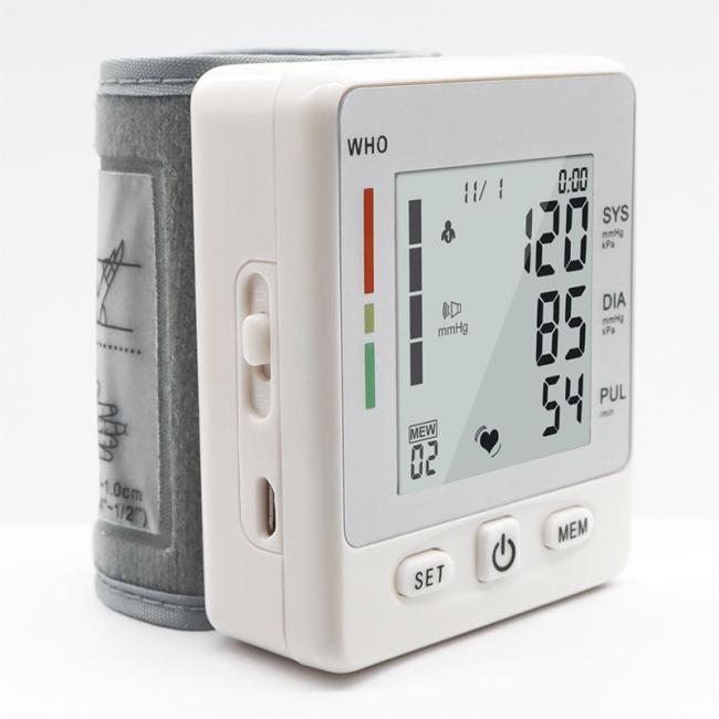 Wrist BP Monitor front view showing LCD display and cuff