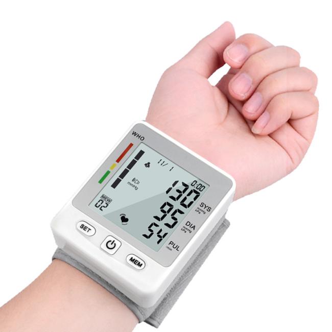 Close-up of Wrist BP Monitor display showing blood pressure readings