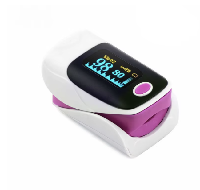 Fingertip pulse oximeter front view showing LED display