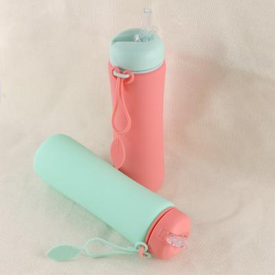 중국 아웃 도어 스포츠를 위한 핑크색 녹색 재사용할 수 있는 실리콘 물병은 OEM을 여행합니다 판매용