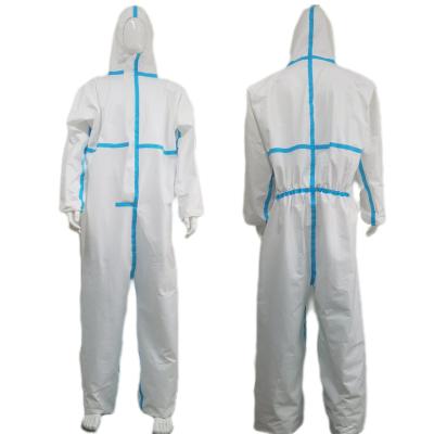 China 55GSM-70GSM Traje de proteção PPE Isolamento Suporte Traje impermeável com faixa azul CE à venda