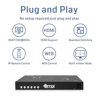 중국 비트비스스 8x1 4K60 HDMI 컨퍼런스 모니터 솔루션 8 in 1 아웃 블랙 멀티뷰어 스크린 스위치 어댑터 BIT-MV-4K60-801 판매용