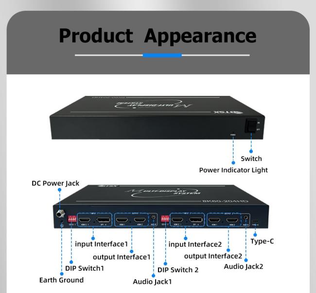 2x8K Input 4x4K Output Video Wall Controller/Splitter Dual 8K HDMI 2.1 DP 1.4 Input Multi-Screen Expander 8K60 to 4x4K60 Seamless Video Wall Display Splitter