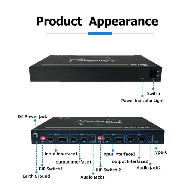 8K60 Multi-Display Adapter for Engineering Workstations 4 Port 4K60 HDMI Output Multi-Screen Expander Ultra HD 8K Multi-Monitor Splitter and Expander