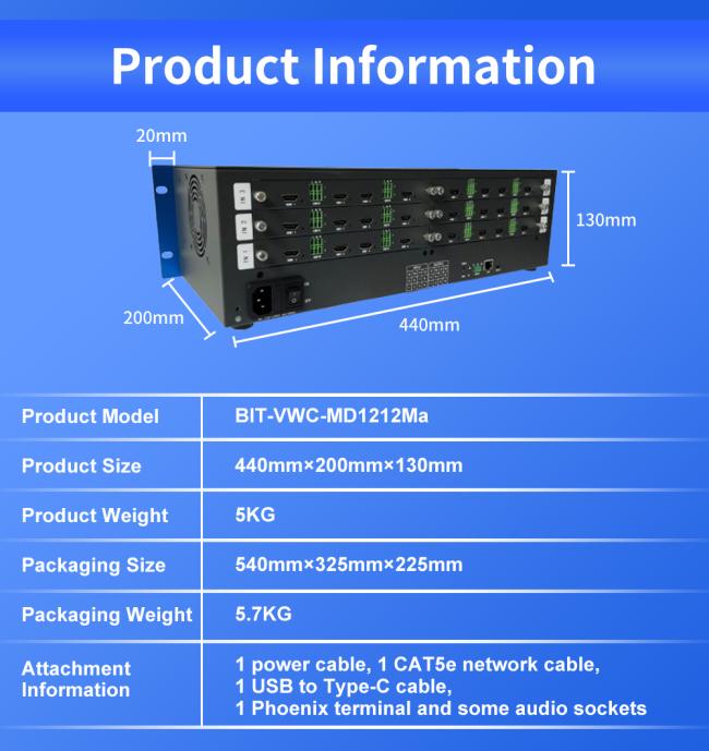 12x12 4K Seamless Switching Video Wall Professional Video Wall Processing System 4K HDMI Video Wall Controller with Splicing BIT-VWC-MD1212Ma