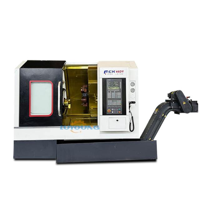 TCK40 CNC Lathe with hydraulic chuck and chip conveyor