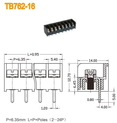 중국 PBT 방벽 끝 구획 6.35mm 피치 300V 15A 고급장교 UL94 V0 판매용
