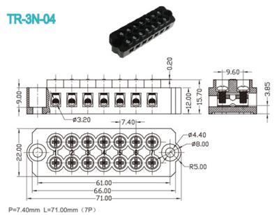 China 7 postes enchufan el tornillo de cobre amarillo M3 del AWG del negro 300V/20A 12-16 del conector del bloque de terminales en venta