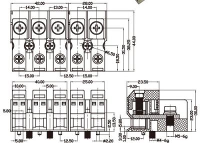 China Alimentación con la perforación de cobre amarillo eléctrica 15m m M5 de los conectores 85A del bloque de terminales en venta