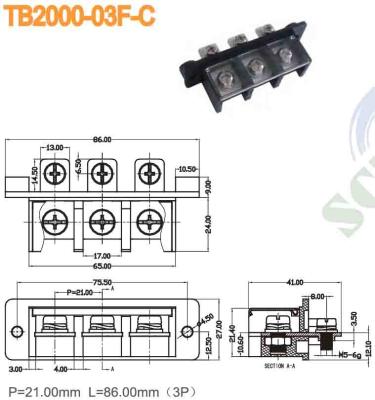 Китай Питч 21,00 мм 600В 65А 3P Барьерный терминал блок однорядный PBT M5 Power Terminal Block Connector продается