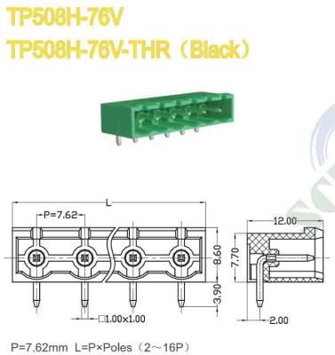 China Grüne Leiterplatte Stecker in Terminal Block Elektrische 7,62 mm PA66 300V 18A Messing Terminal zu verkaufen